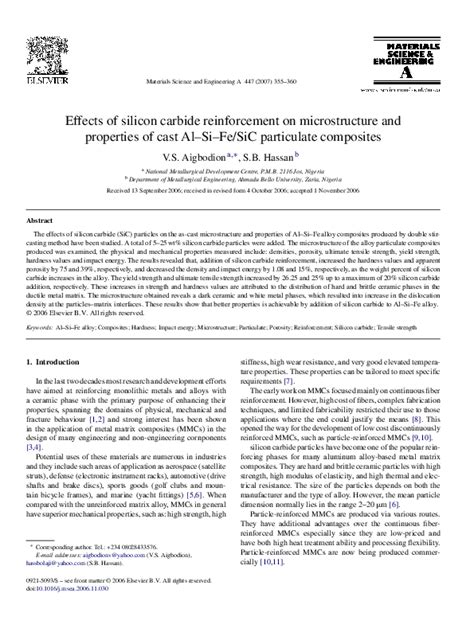 Pdf Effects Of Silicon Carbide Reinforcement On Microstructure And Properties Of Cast Al Si Fe