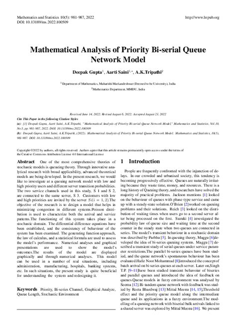pdf mathematical analysis of priority bi serial queue network model