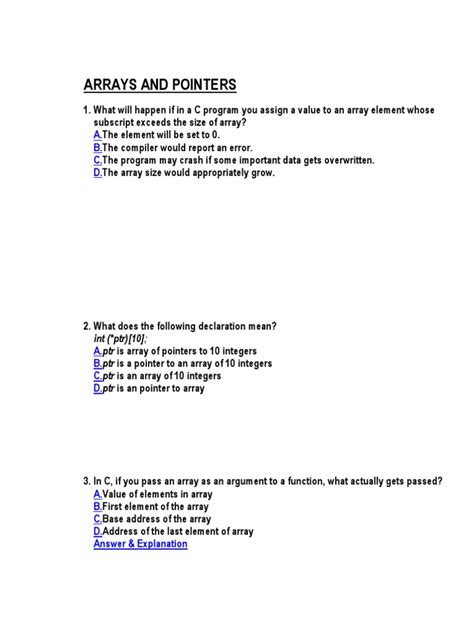 Quiz Array Multple Choice With A Pdf C Programming Language Array Data Structure