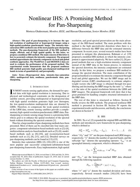 pdf nonlinear ihs a promising method for pan sharpening