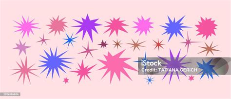 별 큰 컬렉션 다른 모양 콜라주 비즈니스 제품 쇼핑 Sicial 미디어 포스터 인쇄 벡터 평면 만화 현대 일러스트 레이 션을위한 펑키 추상 질감 장식 요소 0명에 대한 스톡