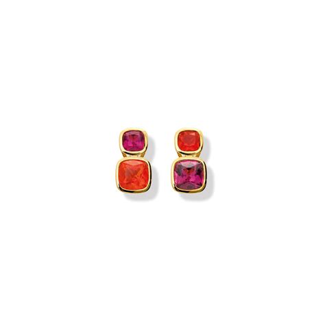 qin and han earrings 18ct yellow gold inverted fire opal and pink