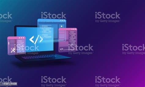 Web Development Programming And Code Testing Ui Concept With Laptop Displaying Futuristic Code