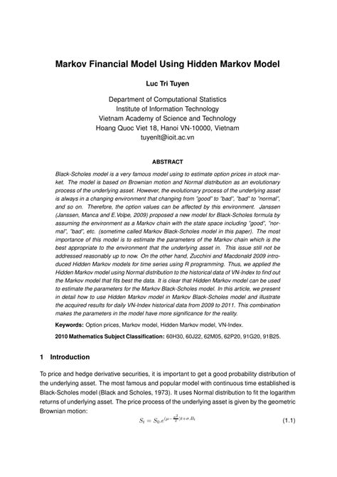 PDF Markov Financial Model Using Hidden Markov Model
