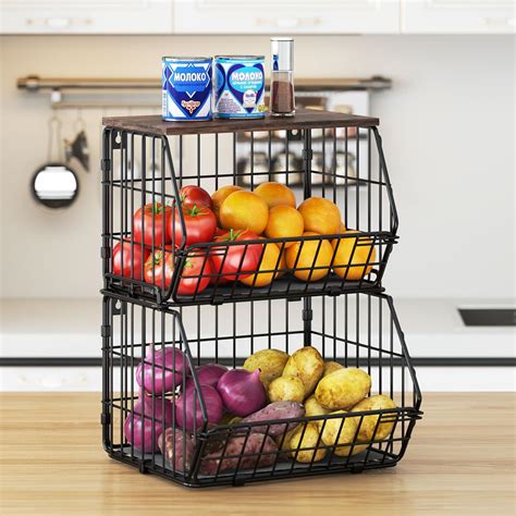 Wetheny 2 Tier Stackable Wall Mounted Wire Basket Fruit