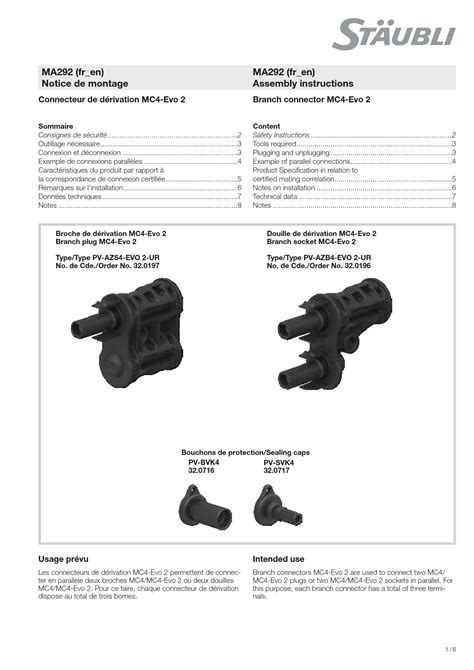Branch Connector Mc4 Evo 2 Safety Instructions Assembly Guide And Product Specifications