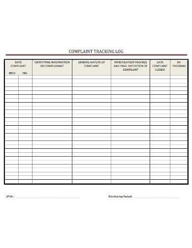 Free Customer Complaint Log Template Printable Templates