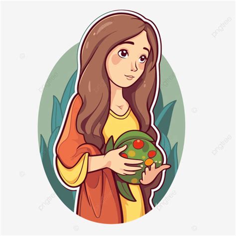 그녀의 손에 녹색 야채와 소녀의 그림 벡터 고립 된 만화 막달라 마리아와 스티커 디자인 상표 Png 일러스트 및 벡터 에 대한 무료 다운로드 Pngtree