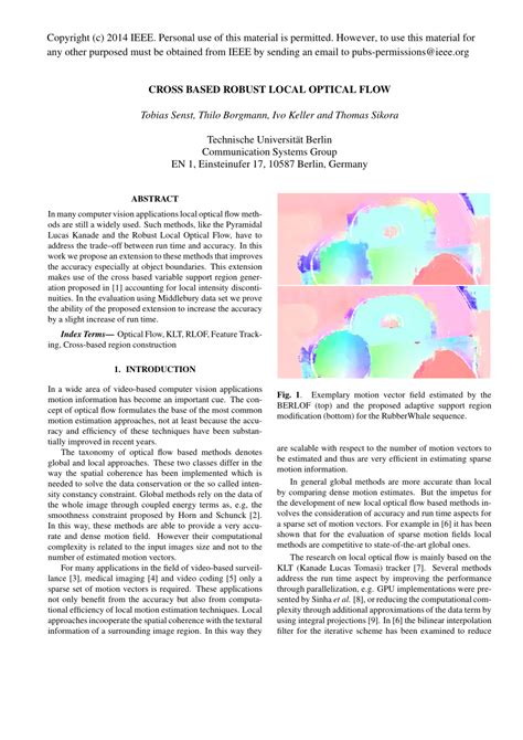 Pdf Cross Based Robust Local Optical Flow
