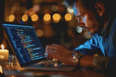 A Software Developer Writes Code To Develop Ai Software On A Laptop For A Company Premium Ai