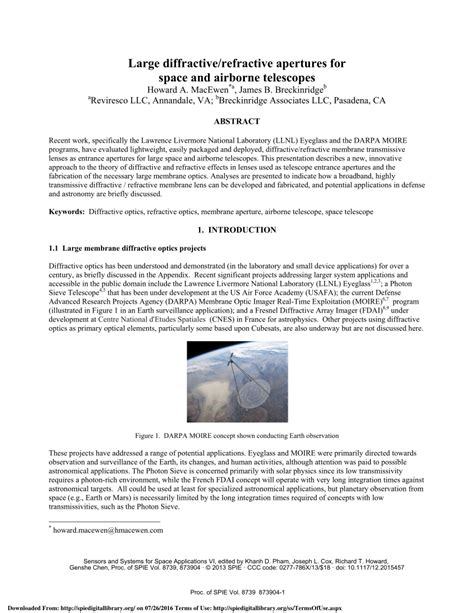 Pdf Large Diffractiverefractive Apertures For Space And Airborne
