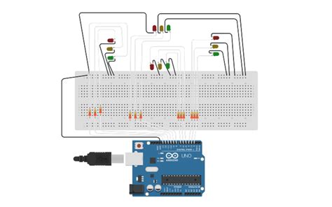 Circuit Design 4 Way Traffic Light Tinkercad