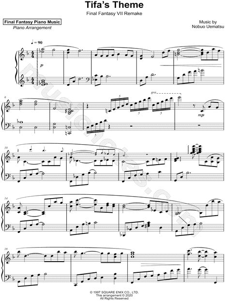 Final Fantasy Piano Music Tifas Theme Sheet Music Piano Solo In F