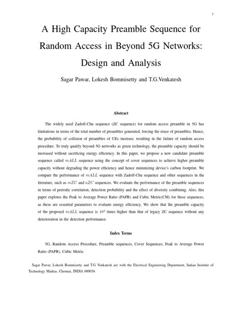 Zadoff Chu Cover Sequence Random Access Preamble 5g Pdf Telecommunications