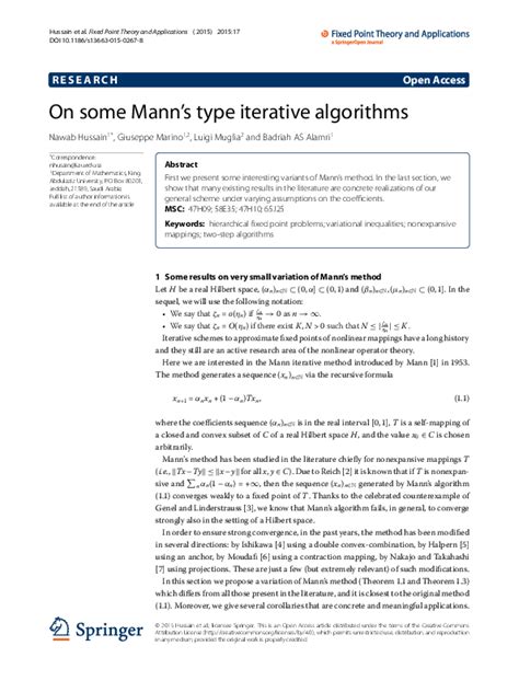 Pdf On Some Manns Type Iterative Algorithms