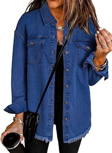 Eytino Womens Plus Size Denim Jean Jacket Long Sleeve Boyfriend Style