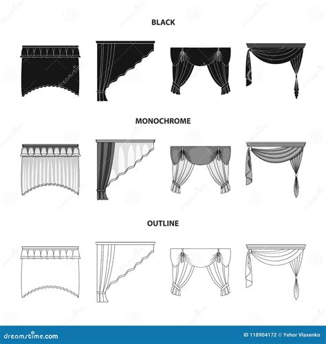 Different Types Of Window Curtains Curtains Set Collection Icons In Black Monochrome Outline