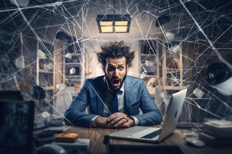 Premium Photo A Man Sitting At A Table In Front Of A Laptop