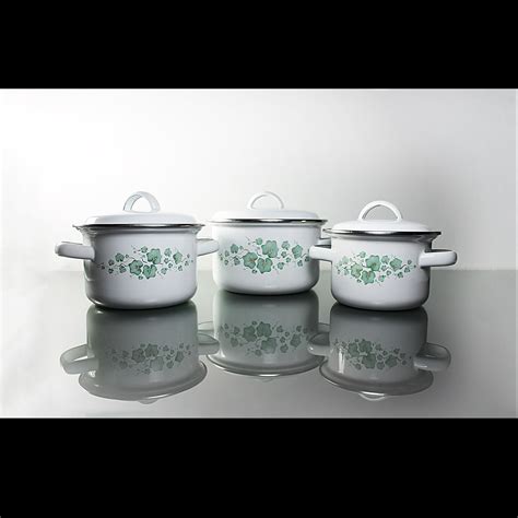 Enamel Cookware Corning Corelle Callaway Ivy Pattern Set Of 3