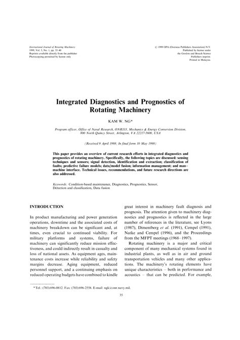 Pdf Integrated Diagnostics And Prognostics Of Rotating Machinery