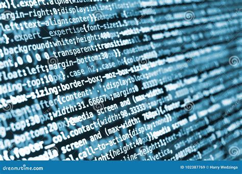Css Programming Code On Screen In Blue Tones Stock Image Image Of