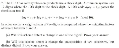 solved the upc bar code symbols on products use a check digit a