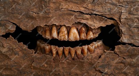Fossilized Prehistoric Teeth Embedded In Rock Premium Ai Generated Image
