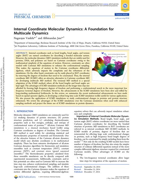 pdf internal coordinate molecular dynamics a foundation for