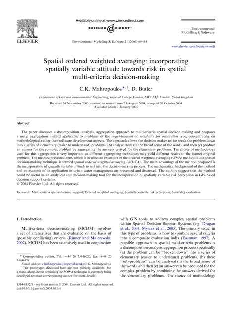 Pdf Spatial Ordered Weighted Averaging Incorporating Spatially Variable Attitude Towards Risk