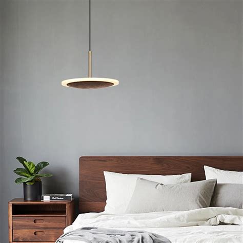 Arturesthome 블랙 호두나무 펜던트 조명 디스크 플라잉 쏘서 모양 일본 모던 미니멀리스트 홈 티몬