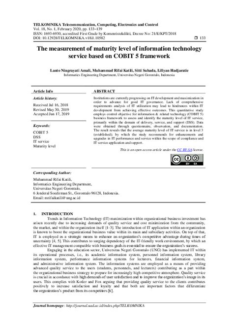 Pdf The Measurement Of Maturity Level Of Information Technology Service Based On Cobit 5 Framework