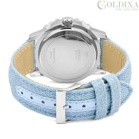 Guess Womens Analog Silver Dial Quartz Sky Blue Leather Strap W0336l7