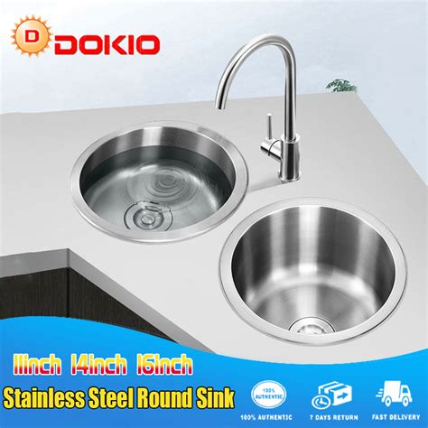 Dokio 283640cm Kitchen Sink Round Stainless Sink With Faucet Drain