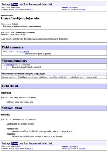 documentación de clases con javadoc sitio web de javier garcía