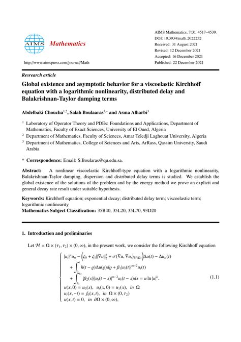 Pdf Global Existence And Asymptotic Behavior For A Viscoelastic