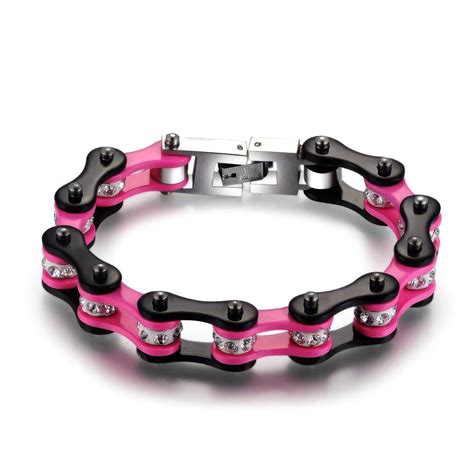 Cycolinks Punk Pink Crystal Bike Chain Bracelet Biker Cyclist T