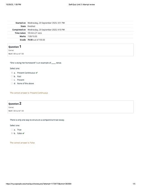 Self Quiz Unit 2 Pdf