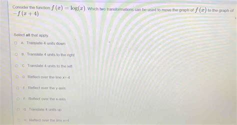 Solved Consider The Function Fxlog X Which Two Transformations