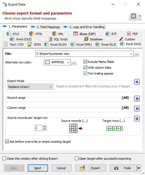 Excel Ole Export Format Database Tour Documentation