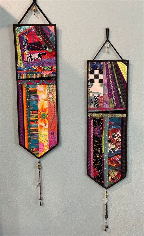 8 Wide Hanging Pendants Crazy Strip Quilted Décor Embroidered