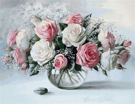 Схема вышивки «РОЗЫ В ВАЗЕ №1457763 Вышивка крестом