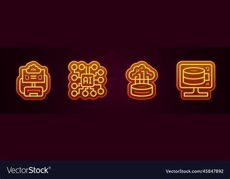 Set Line Cloud Database Neural Network Network Vector Image