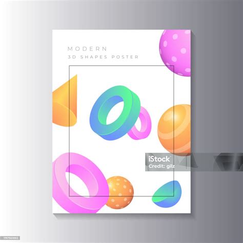 전단지 표지 브로셔 배너 디자인에 적용 3d 기하학적 모양 그라데이션 색상현대 포스터 템플릿 0명에 대한 스톡 벡터 아트 및