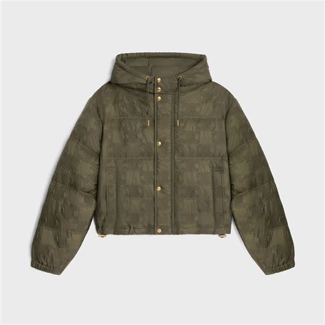 크롭 트리옹프 다운 재킷 라이트 나일론 카키 Celine