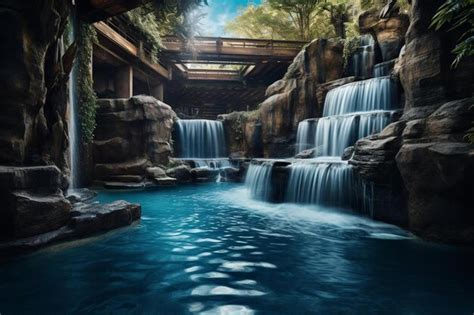 Premium Ai Image A Waterfall In A Cave With A Waterfall In The Background
