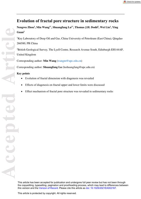 Pdf Evolution Of Fractal Pore Structure In Sedimentary Rocks