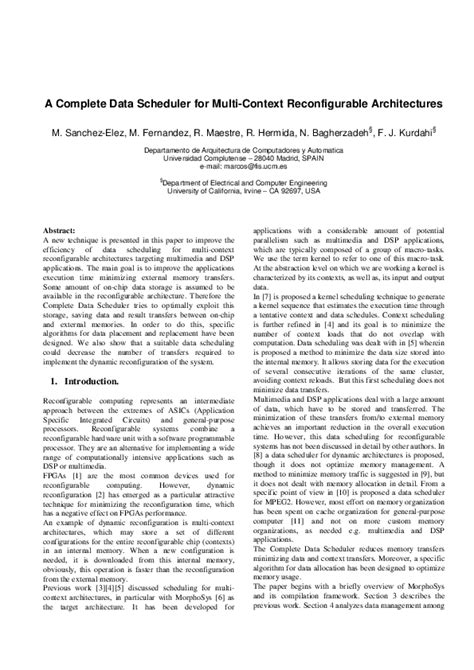 Pdf A Data Scheduler For Multi Context Reconfigurable Architectures