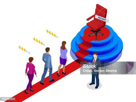 파란색 배경에 고립 공석 기호로 아이소메트릭 사무실의 자 고용 공석 및 고용 직업 벡터 개념입니다 가구에 대한 스톡 벡터 아트 및 기타 이미지 Istock