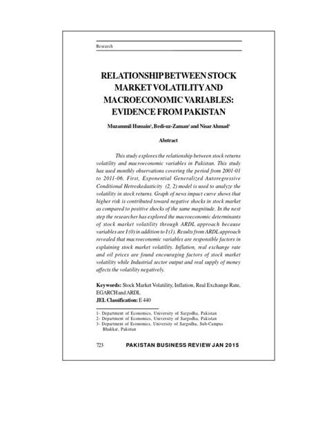 Relationship Between Stock Market Volatility And Macroeconomic Variables Evidence From Pakistan