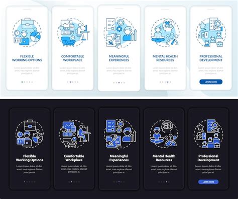 Premium Vector Employee Benefits Dark Light Onboarding Mobile App Page Screen Walkthrough 5